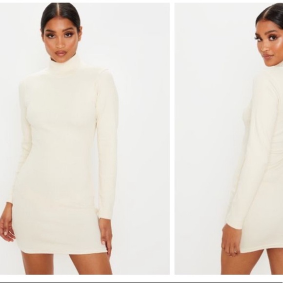 PrettyLittleThing | Dresses | Nwt Plt Ribbed Shape Mini Dress In Cream ...